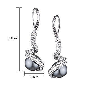 Yoursfs Lab Created Grey Pearl Drop Earrings for Women Platinum Plated Crystal Rhinestone Womens Leverback Earrings Dangles Bridal Jewelry