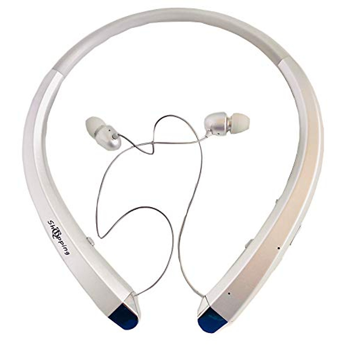 QT S Bluetooth Headset, Lightweight Retractable for Neckband Bluetooth Headphones for Sports Exercise Home & Office, Noise Cancelling Stereo Neckband Wireless Headset Talk 9-10 Hours (Silver)