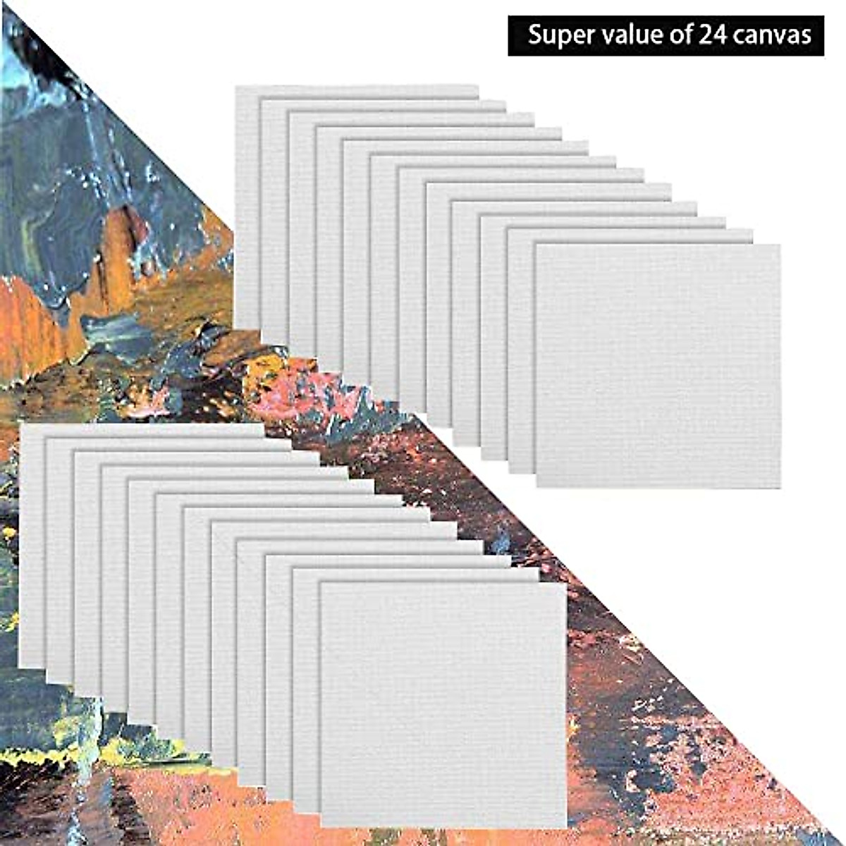 Dele 24 Pack Mini Canvas Panels 4x4 Artist Canvas Boards, Double-Wrapped Acid Free Small Art Canvas Value Pack for Oil & Acrylic Painting.