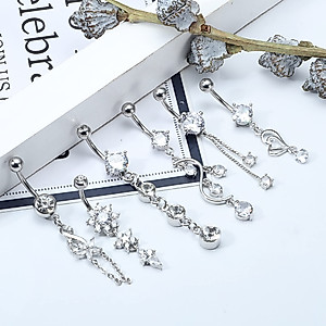 Drperfect 14G Belly Button Rings Dangle for Women Surgical Steel Navel Rings Body Piercing Jewelry