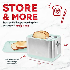 Dash SmartStore™ 2-Slice Wide-Slot Stainless Steel Toaster with Storage Lid - for Bagels, Specialty Breads & other Baked Goods, Aqua