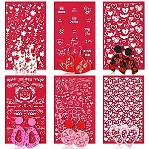 6Pcs Silk Screen Stencils for Clay - Floral Designs for Earring & Jewelry - Valentine's Day