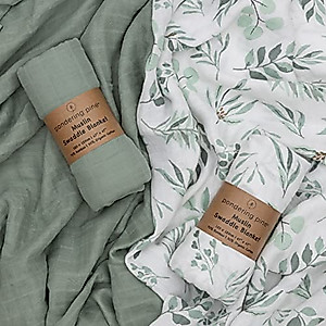 Organic Baby Muslin Swaddle Blankets for Boy or Girl - Eucalyptus Leaves and Sage Swaddle Blanket 2 Pack - Soft Organic Cotton and Natural Bamboo Muslin, XLarge and Breathable, Boho Baby, 47" X 47"