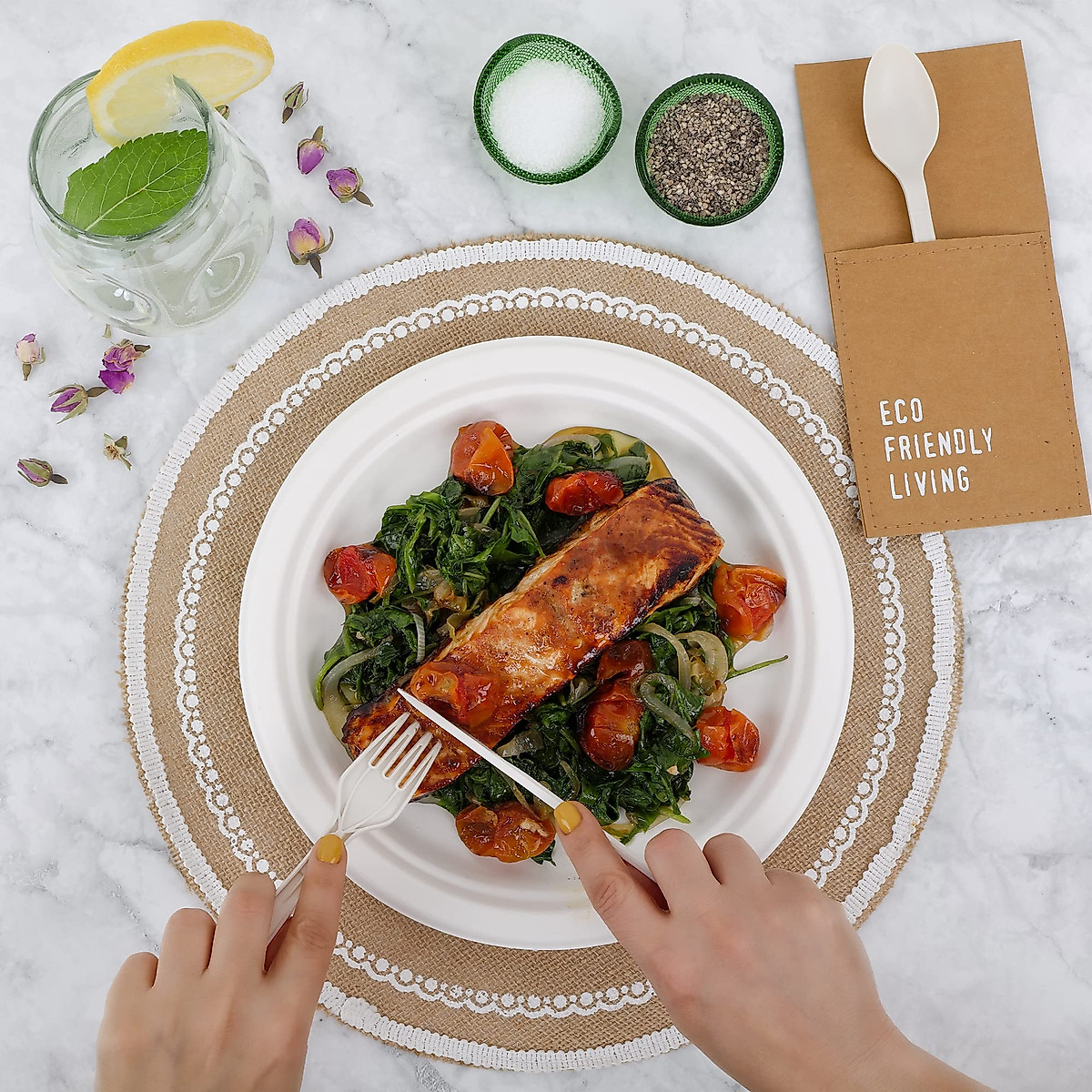 BIRCHIO 150pcs 100% Compostable Small Paper Plates (7 in), Heavy Duty, Eco Friendly Appetizer & Dessert Plates, Biodegradable Sugarcane Fiber