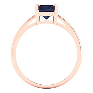 Clara Pucci 2.0 ct Emerald Cut Solitaire Simulated Blue Sapphire Engagement Bridal Promise Anniversary Ring 18K Rose Gold Size 3.5