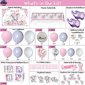 169 pc Premium Pink Elephant Baby Shower Decorations Girl, Balloon Garland Arch, Balloons Boxes, It's A Girl Backdrop, Tablecloth, Cake Topper - Decoracion de Baby Shower para Niña