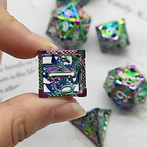 Metal Hollow DND Dice Set D&D Dungeons and Dragons Polyhedral 7-Piece RPG MTG Dice Gift D20 D6 Role Playing Pathfinderboard Game Accessories Digital Teaching Metal Box-Gold