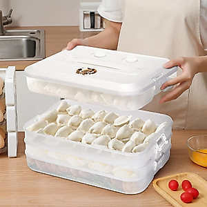 OFFKITSLY Food Storage Containers with Lids, Plastic Cookie Storage Containers Airtight, 4-Layer Stackable Food Containers Dumpling Storage Box, White