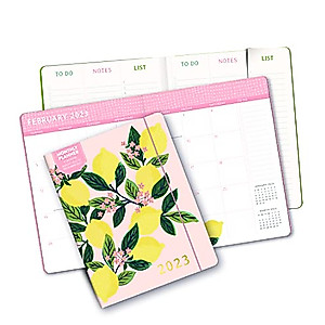 Orange Circle Studio Just Right 2022-2023 Monthly Planner - 17-Month Organizer with Full-Color Monthly Views, Storage Pocket & Elastic Closure - Lemon Tree