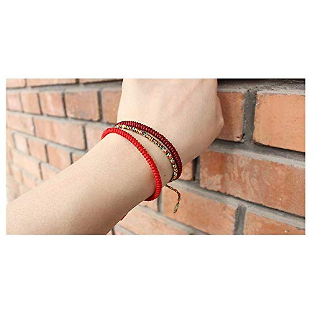 COLORFUL BLING Chinese Lucky Red String Bracelet Tibetan Buddhist Prayer Handmade Yoga Prayer Rope Mala Bracelet Adjustable Size Lucky New Year Jewelry Gifts for Women - 3pcs/set