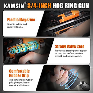 Kamsin K-SC7E 15 Gauge Pneumatic Hog Ring Gun 3/4-Inch Crown Long Nose Air Power C Ring Gun, 7-8mm Closure Diameter Hog Ring Stapler, C Ring Stapler Fencing Tool for Spring Mattress, Cages, Car Seat