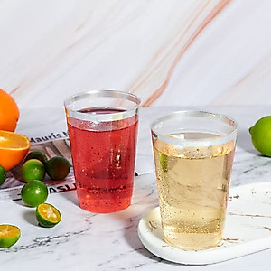 Vplus 150 Pack 12 oz Silver Rimmed Plastic Cups, Reusable Clear Plastic Cups, Disposable Heavy Duty Plastic Cups Perfect For Wedding, Thanksgiving Day, Christmas, Halloween Party Cups