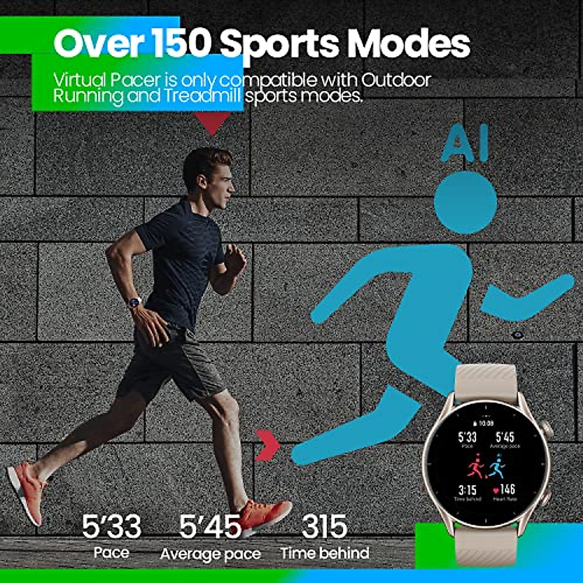 Amazfit GTR 3 Smart Watch for Men, 21-Day Battery Life, Alexa Built-in, 150 Sports Modes & GPS, 1.39”AMOLED Display, SpO2 Heart Rate Tracker, Water Resistant, Fitness Watch for Android iPhone, Black