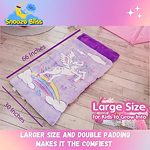 Unicorn Sleeping Bag for Kids – Glow in The Dark Kids Sleeping Bags Make Fun Unicorn Gifts for Girls. Perfect for Sleepovers, Camping, Plush Nap Mat for Preschool, with Pillow Pocket, 8+ Hour Glow