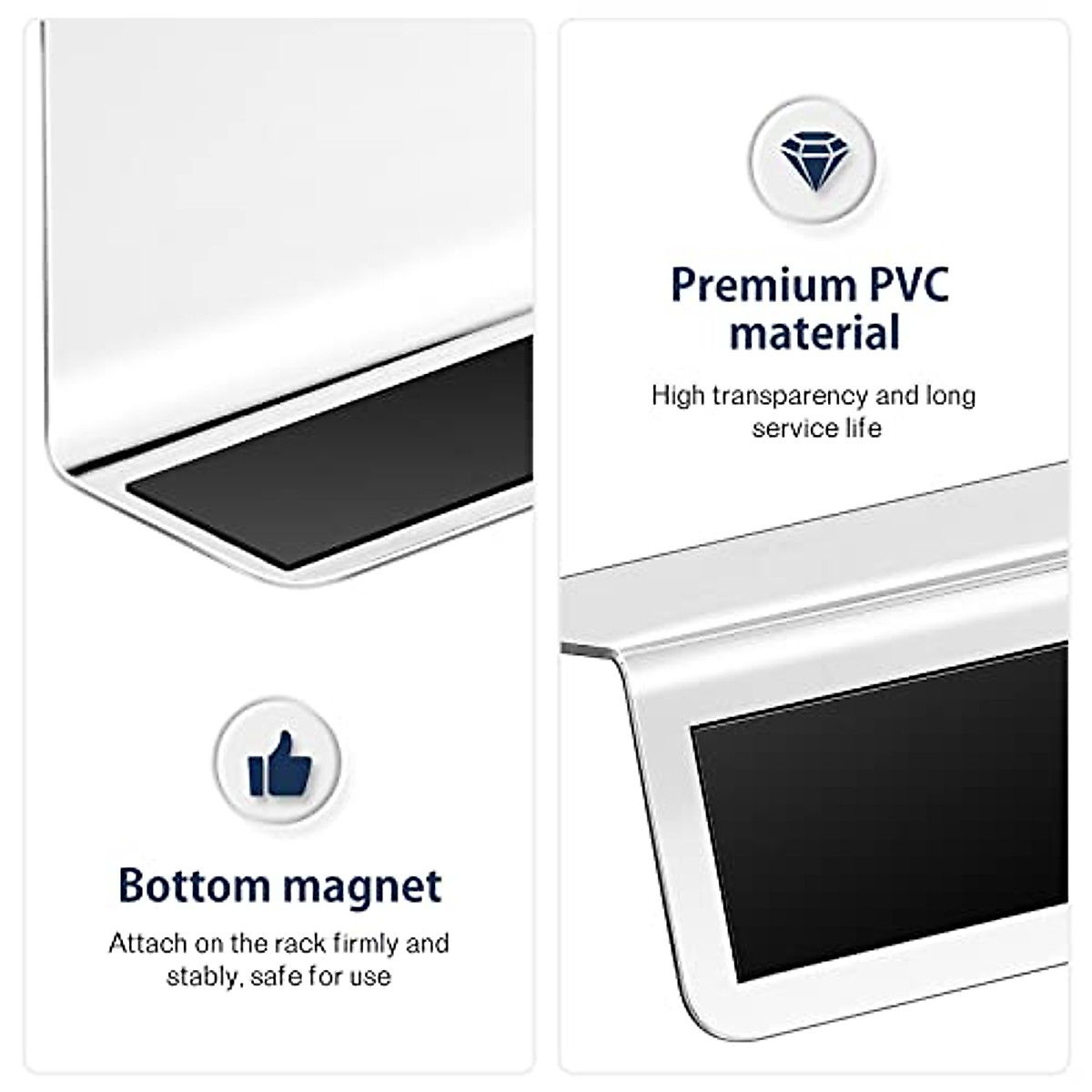 ULTECHNOVO Clear Shelf Dividers, Plastic Shelf Divider- 5PCS Shelf Separator with Magnetic Side- Firmly Standing Clear Shelf Clapboard for Cabinets Shelf Store Goods