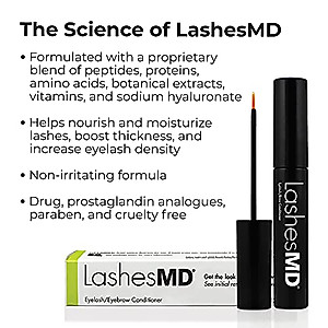 LashesMD Eyelash Growth Serum & Conditioner, 0.135 oz. – Naturally Enhances for Stronger, Thicker Lashes & Brows – Paraben & Cruelty Free – Clinically Formulated with Peptides & Botanicals