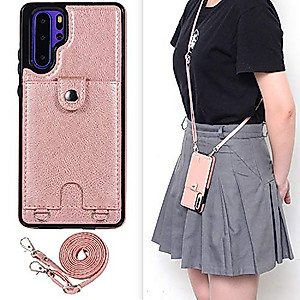 Jaorty PU Leather Wallet Case for Huawei P30 Pro Necklace Lanyard Case Cover with Card Holder Adjustable Detachable Anti-Lost Neck Strap Case for Huawei P30 Pro,Red