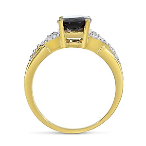 Jewels By Lux 14k Yellow Gold Genuine Blue Birthstone Solitaire Oval Sapphire And Diamond Wedding Engagement Ring - Size 7.5 (1.18 Cttw.)