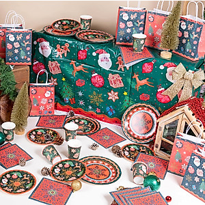 Christmas Paper Plates and Napkins Serves 16 Guests - Merry Christmas Tableware Sets With Santa Claus, Tree Snowflake | Disposable Paper Large Dinner Plates, Small Dessert Plates, Cups and Napkins