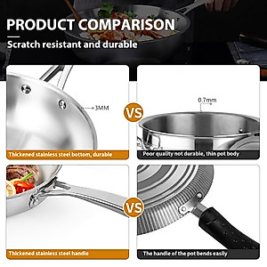 Fortune Candy Fry Pan with Lid, 3-ply Skillet, 18/8 Stainless Steel, Induction Ready, Dishwasher Safe, Silver (10 inches)