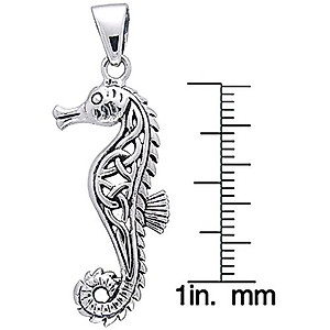 Sea Monsters - Hippocampus - Poseidon's Steed Seahorse with Celtic Knot Sterling Silver Pendant