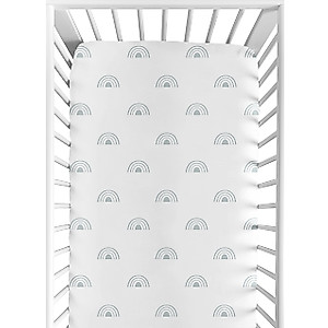 Sweet Jojo Designs White and Blue Boho Rainbow Boy or Girl Fitted Crib Sheet Baby or Toddler Bed Nursery - Slate Bohemian Celestial Sky Outdoors Nature Gender Neutral