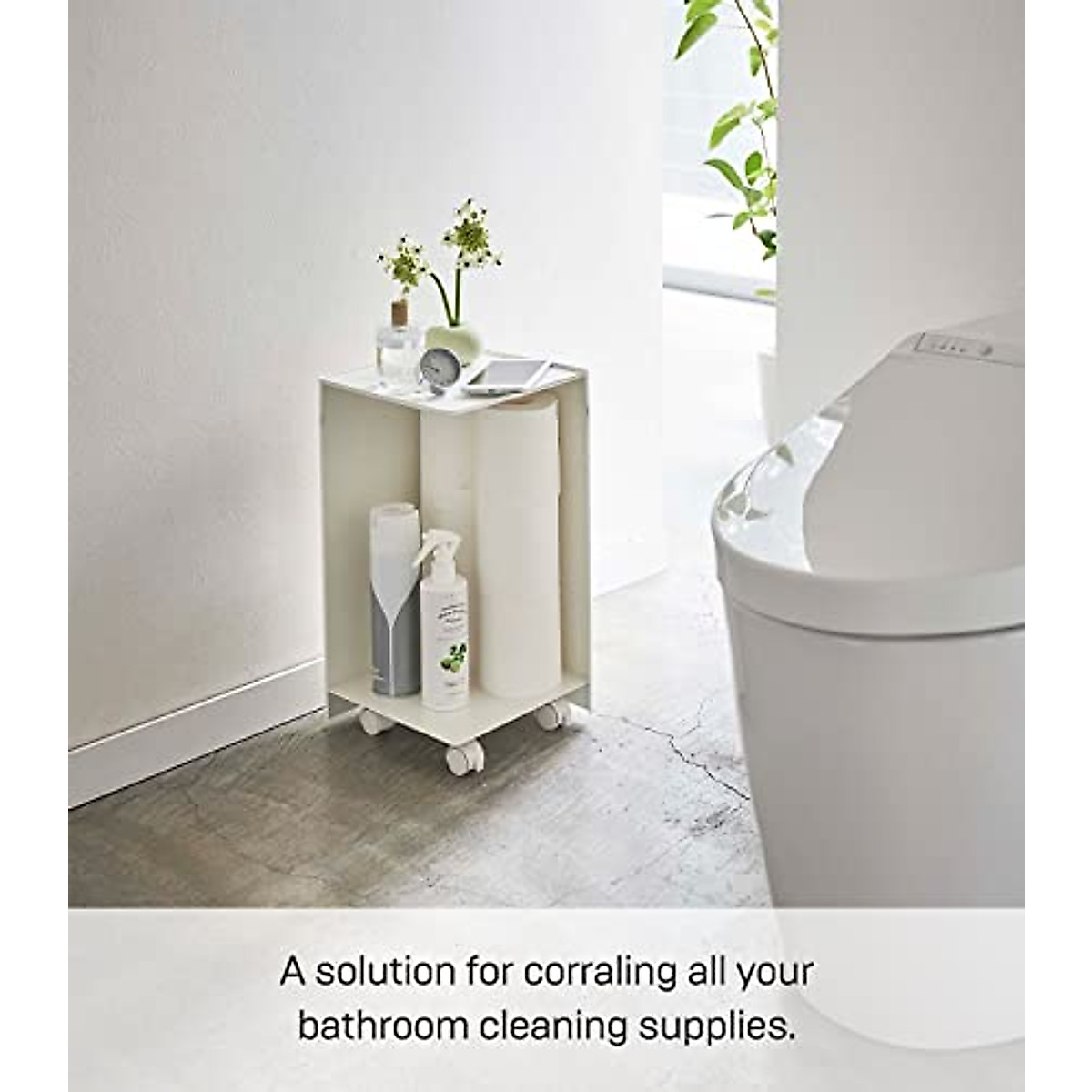 Yamazaki Bathroom Organizer Home Rolling Steel | Toilet Paper Stocker, One Size, White