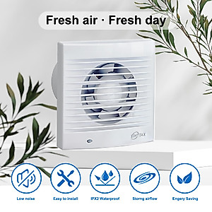 EINTTAX 4 Inch Bathroom Exhaust Fan, Wall/Window Mount Ventilation Bathroom Vent Fan, 34dB Low Noise, 12W, White, US Plug (EIN-E10)