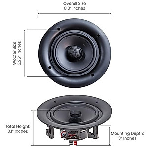 Vaiyer Set of 6 Frameless 5.25 Inch 8 Ohm 175 Watts Speakers, Flush Mount in-Wall in-Ceiling 2-Way Mid Bass Woofer Speaker - Perfect for Home, Office, Kitchen, Living Room