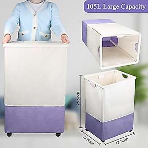 Laundry Basket with Wheels- guofa 105L Large Laundry Hamper with Lid, Upgraded Freestanding Dirty Clothes Hampers with Removable Laundry Bags for Home Storage