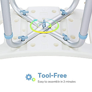 OasisSpace Shower Chair, Adjustable Bath Stool Chair for Inside Shower - Tool Free Anti-Slip Bench Bathtub Stool Seat with Durable Aluminum Legs for Elderly, Senior, Handicap & Disabled