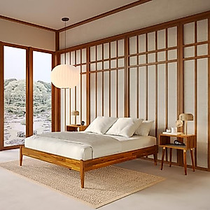 Bme Dinkee Queen Bed Frame Wood 15 Inch - Solid Wood Platform Bed Frame - Japanese Joinery Bed - Modern & Minimalist Style - Wood Slat Support - Easy Assembly - No Box Spring Needed - Caramel