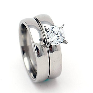 4mm Bridal Set Engagement Ring Women Stainless Steel Band Ginger Lyne - Silver,6