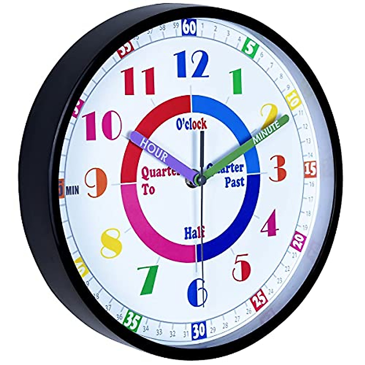 Telling Time Teaching Wall Clock, Silent Movement, Educational Wall Clock, Makes Kids Learning Time Faster and Fun. Its Perfect for Parents and Teachers, Decorate Kids Bedroom or Classroom,Black