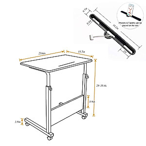 SogesGame Side Table,31.5in/21.6in Adjustable Laptop Stand Portable Cart Tray Bedside Computer Table,Sofa Side Bed Table with Wheels
