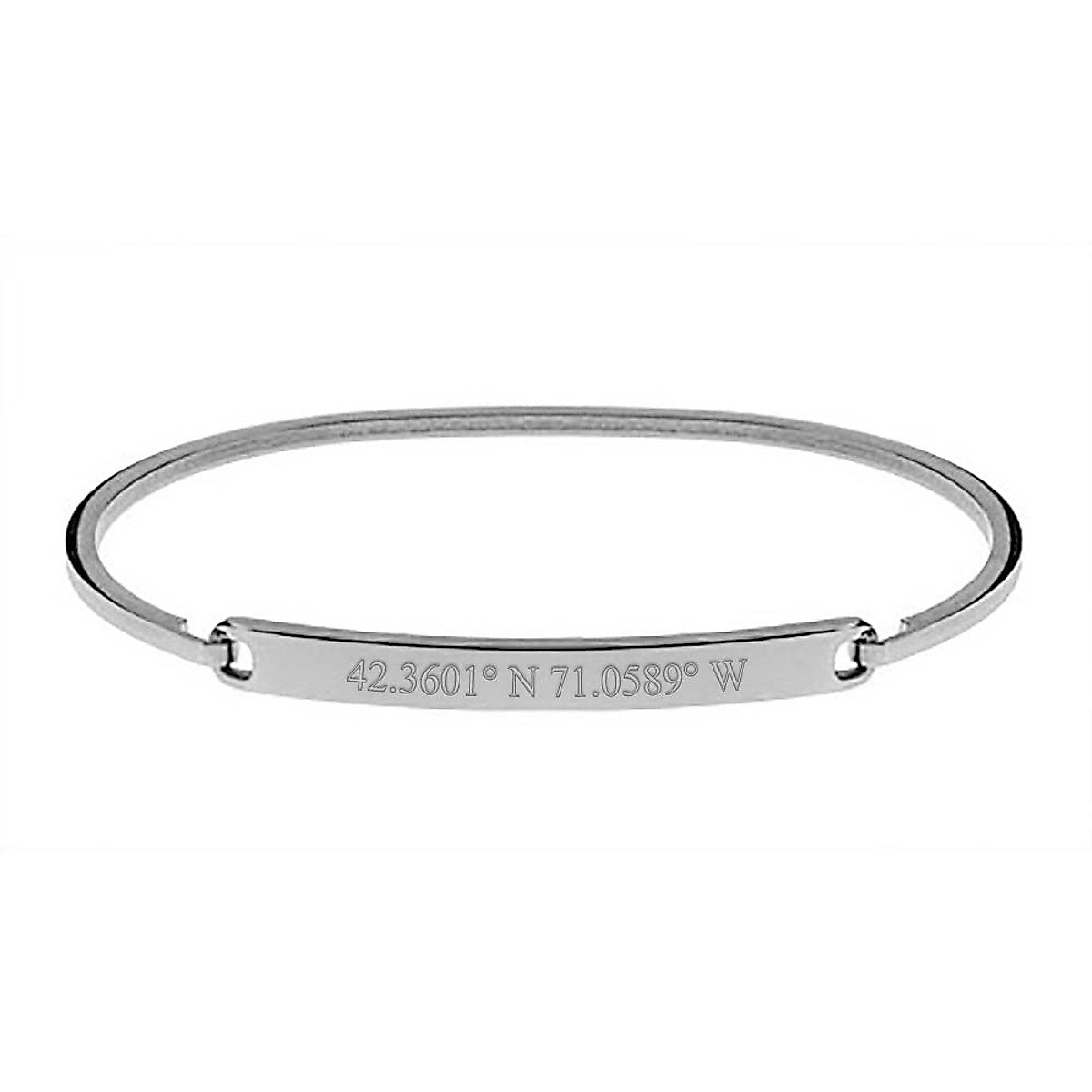 Women's Custom Engraved Coordinates Bracelet, 7.5" Long - Simple Thin ID Bangle Bracelet for Her - Couples Bracelet - Longitude Latitude Bracelet - Personalized Jewelry - Gifts for Mom