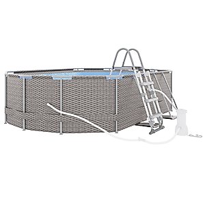 Outsunny 14' x 10' x 3' Above Ground Swimming Pool, Non-Inflatable Rectangular Steel Frame Pool with Filter Pump, Safety Ladder for 1-6 People, Gray