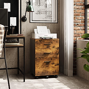 DEVAISE 3 Drawer Wood Mobile File Cabinet, Rolling Filing Cabinet for Letter/A4 Size, Rustic Brown