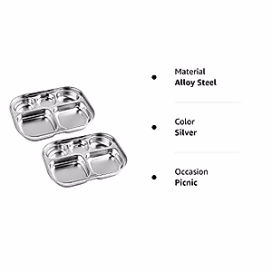 Stainless Steel Divided Plates Tray, 5 Section, Kids Toddlers Babies Small Size, Compact Serving Platter, Dinner Snack, Camping Dishes (2 Pack)