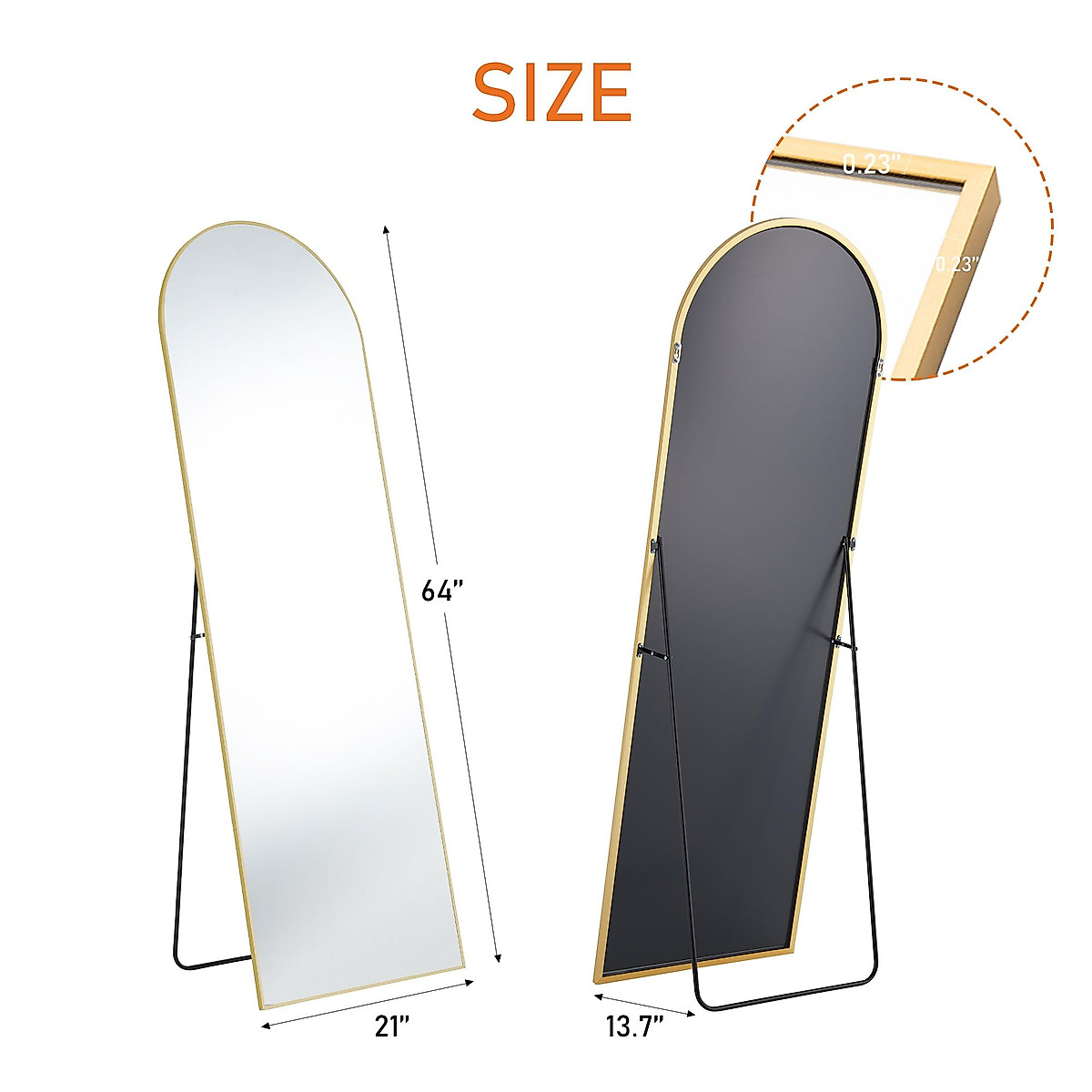Sweetcrispy Arched Full Length Mirror 64"x21" Full Body Mirror Floor Mirror Standing Hanging or Leaning Wall, Large Arch Wall Mirror with Stand Aluminum Alloy Thin Frame for Bedroom Cloakroom,Gold