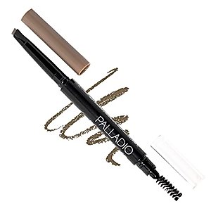 Palladio Brow Definer Retractable Pencil, Triangular Tip Fills Brows for a Natural Look, Tame and Shape Eyebrows with Spoolie Brush, Eyebrow Shaper, Buildable Light to Dark Colors, (Taupe)