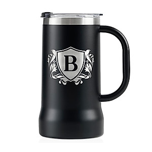 Onebttl Personalized Beer Stein, Beer Mug with Handle - Gifts for Beer Lovers, Men Who Have Everything on Birthday, Christmas - Customized Monogram 24 oz Double Wall Stainless Steel Cup, B
