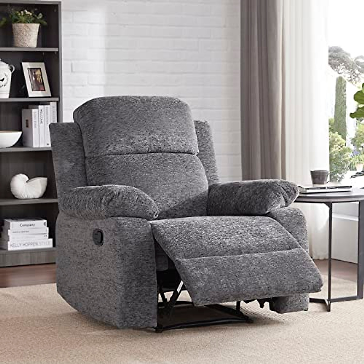 Dreamsir Recliner Chair Breathable Fabric Manual Single Sofa, Living Room Chair Home Theater Lounge Seat, 36×39×40 inch, Limestone Grey