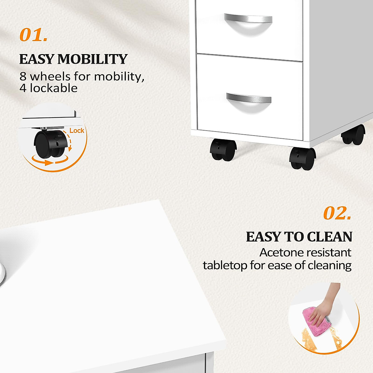 mefeir Manicure Table Nail Desk w/Cabinet, Drawers, Wheels & Wrist Rest, Spa Salon Beauty Home Wooden Technician Workstation Nail Art Equipment for Nail Tech