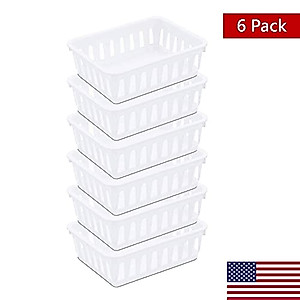 Tribello Mini Plastic Baskets for Organizing, White Drawer/Closet Storage Tray, Size 6 x 5 x 2 - Pack of 6 - Made in USA