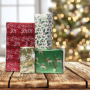 JAMPaper Assorted Gift Wrap - Christmas Wrapping Paper - 100 Sq Ft Total - Holographic Christmas Set - 4 Rolls/Pack