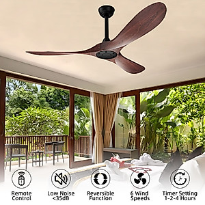 alescu Outdoor Ceiling Fan 52" with Remote Control,Modern Reversible DC Motor for Patio Bedroom Living Room Outdoor Ceiling Fans walnut finish