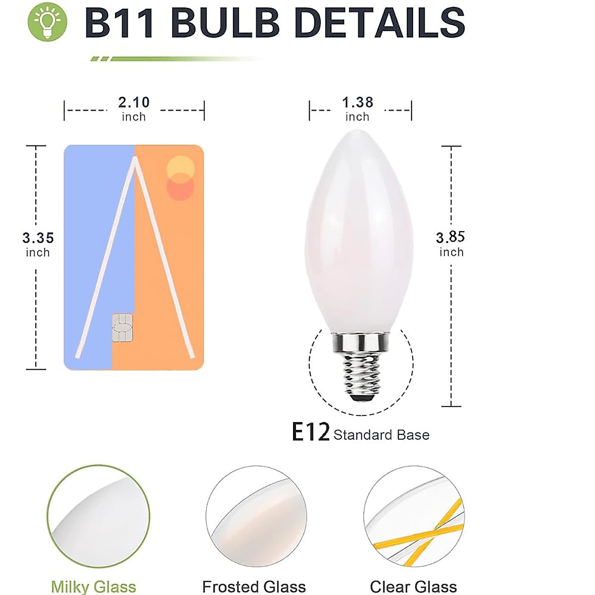 KODBPJ E12 Candelabra Light Bulbs Frosted Chandelier Light Bulbs 40watt Equivalent 3000K Warm White B11 Torpedo Tip Dimmable 4W LED Candle Light Bulbs (8)