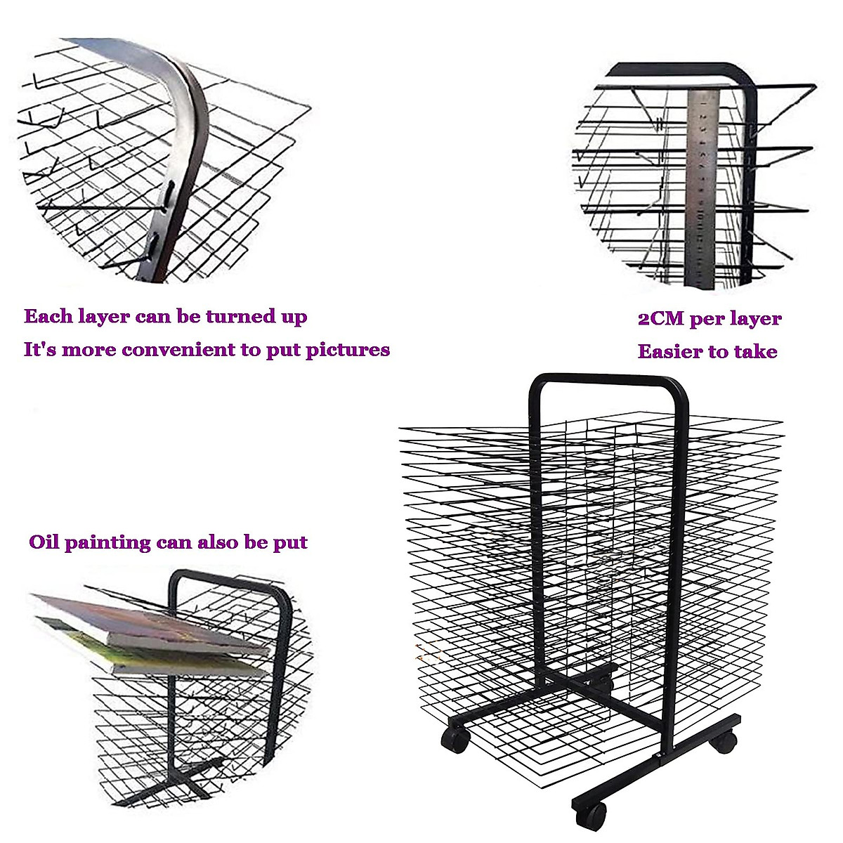 Art Drying Rack for Classroom Painting Crafts, 50Tier Art Drying Rack - Sturdy Metal Art Rack, Art Cart with Swivel Wheels Perfect for Classroom Art Studios and Home Use Gifts for Kids