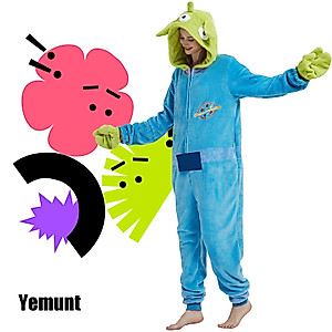 Yemnut Snug Fit Adult Unisex Onesie Cosplay Costume，One Piece Pajama Halloween Homewear Suit for Women and Men (Large, Alien)